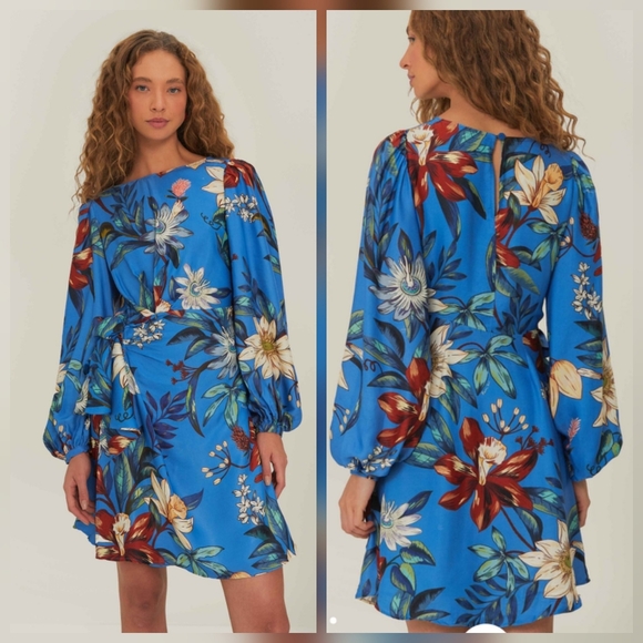 FARM Rio | Dresses | Farm Rio Blue Surreal Flowers Wrap Lenzing Ecovero ...